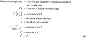 Types of Fuses | Current Carrying Capacity of Fuse Element
