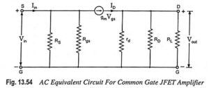 Common Gate JFET Amplifier and its AC Equivalent Circuit