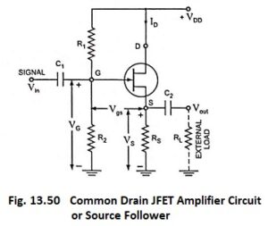 Common Drain JFET Amplifier or Source Follower Circuit